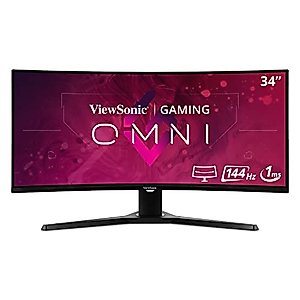 ViewSonic OMNI VX3418-2KPC 34 Inch Ultrawide Curved 1440p 1ms 144Hz Gaming Monitor with Adaptive Sync, Eye Care, HDMI and Display Port