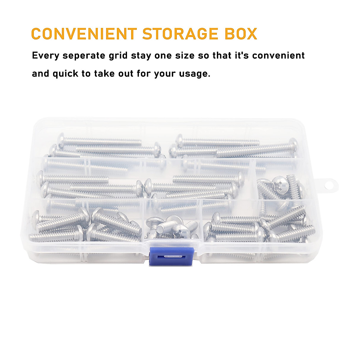 binifiMux 50pcs 1/4-20 Inch Round Head Phillips Machine Screws Assortment Kit, 304 Stainless Steel Silver Tone, 1/4 x 3/4,1,1-1/8,1-5/8,2 Inch