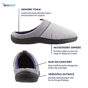 isotoner Men's Slippers, Open Back Slip On with Gel Infused Memory Foam, Indoor/Outdoor Sole and Skid Resistance
