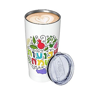 Happy Shavuot Jewish Holiday Stainless Steel Vacuum Insulated Tumbler 20oz Coffee Cups Travel Mug Car Water Cup With Leak-Proof Flip Lid Metal Straw Cleaning Brush Gift For Men Women