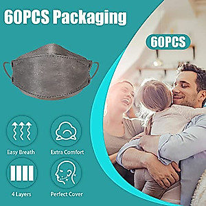 60PCS KF94 Mask, 4 Layers Non-woven KF94 Face Masks 3D Fish Type Protection for Adult Women Men Black+Grey