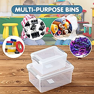 Tuanse 10 Pieces Storage Bins with Lids Bulk 3.2 Qt, 1.32 Qt Clear Small Plastic Storage Containers Stackable Boxes for Small Toy Bead Organizing