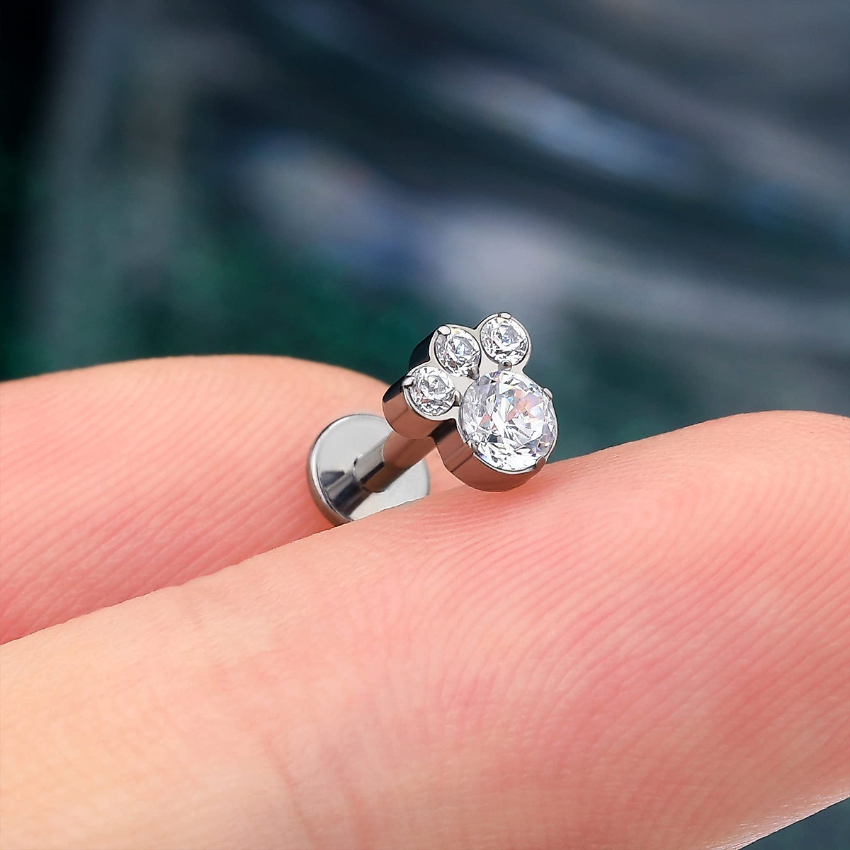 COCHARM G23 Titanium Tragus Earring Stud 16g Flat Back Threaded Helix Piercing 16 Gauge Internally Threaded Tragus Stud Cute Cz Surgical Steel 6mm Helix Earrings