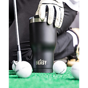 Beast 30 oz Tumbler Stainless Steel Vacuum Insulated Coffee Ice Cup Double Wall Travel Flask (Matte Black)