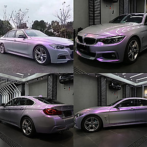 ASENDIWAY Chameleon Glossy Light Grey to Purple Car Vinyl Wrap Roll Color Change Adhesive Decal Sticker Film Stretchable Air Release DIY Vehicle Vinyl