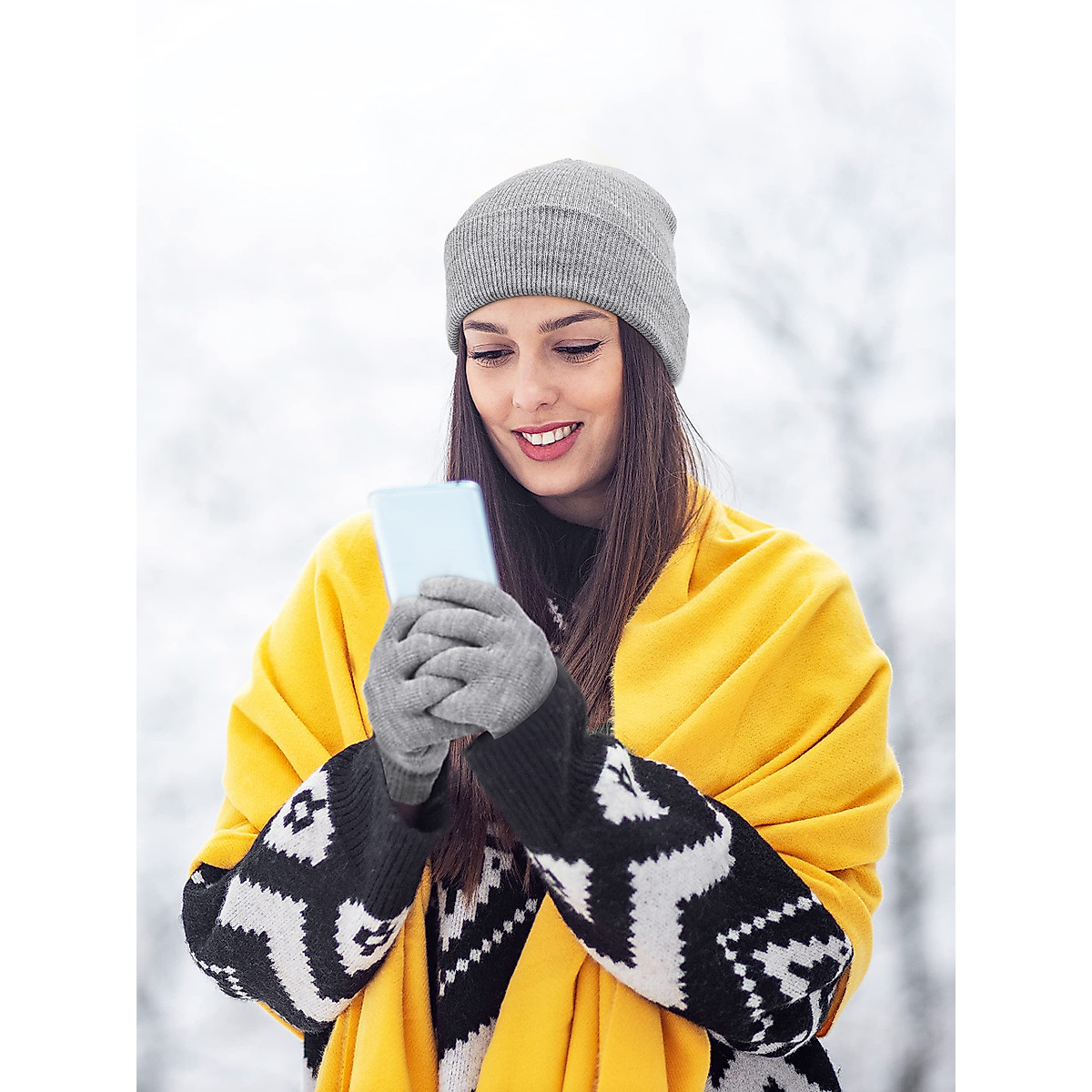 Cooraby 8 Pack Winter Knitted Cuff Beanies Magic Gloves Set Acrylic Warm Skull Cap Cuff Hat Classic Gloves for Men or Women