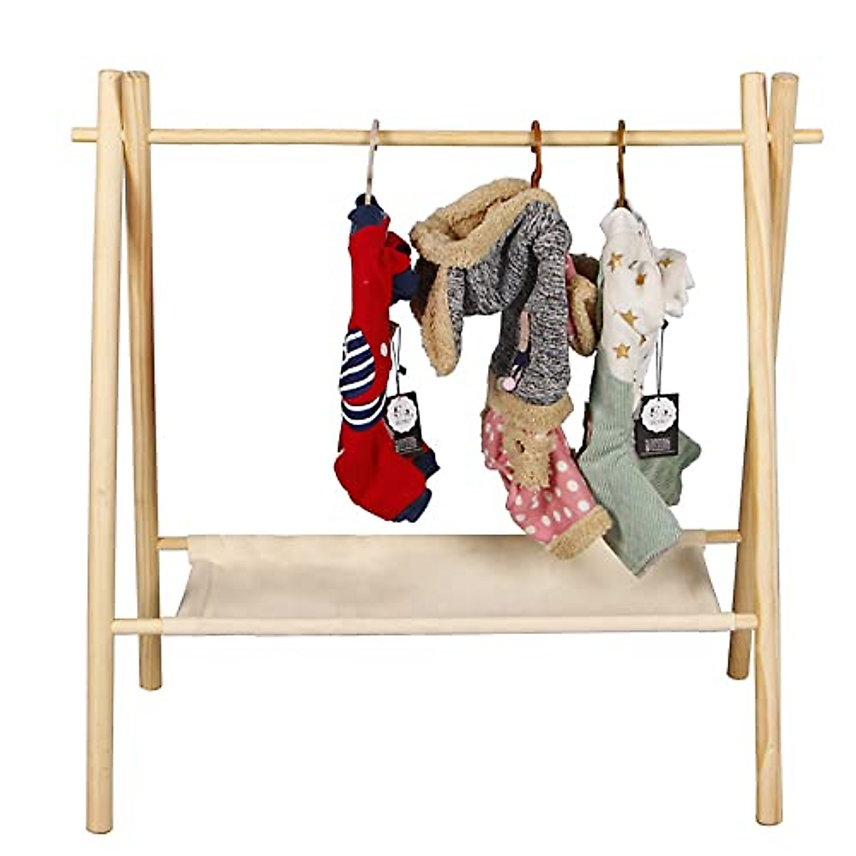 Morimoe Garment Rack for Pets/Dolls/Baby, Hanger Rack, Dress up Storage, Clothes Organizer, Wooden (Beige, Large)