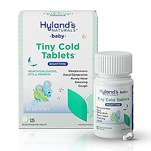 Hyland's Naturals Tiny Cold Tablets Nighttime, Baby & Infant Cold And Cough Medicine, Decongestant, Natural Relief Of Common Cold Symptoms, 125 Quick-Dissolving Tablets