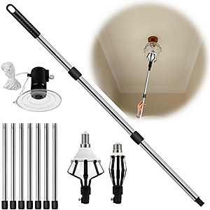 MAEATHOO 12FT Light Bulb Pole Changer for High Ceilings, Bulb Changing Pole Extension with Basket and Suction Cup, Household Camping Bulb Removal Tool