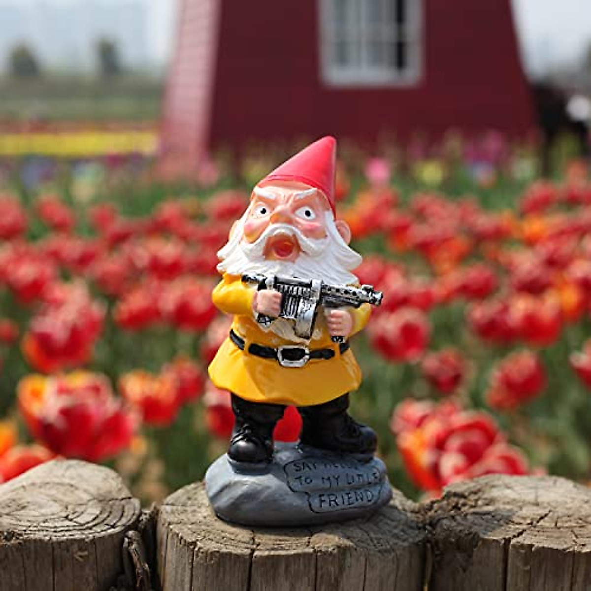 SHOWFEICAT Funny Garden Gnome with Gun Military Gnome Fighting Outdoor Indoor Lawn Statue Patio Porch Decoration