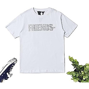 Crewmate Men’s T-Shirt Fashion Big V Letter Printed Shirt Casual Couple Hip Hop Short Sleeve Crystal Diamond T-Shirt
