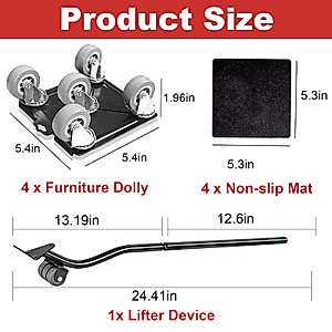 Furniture Dolly 5 Wheels Heavy Duty Carbon Steel Panel Furniture Movers Large Size Furniture Lifter for Moving Heavy Furniture, Refrigerator, Sofa, Cabinet - Maximum Load 1300KG/2860LBS