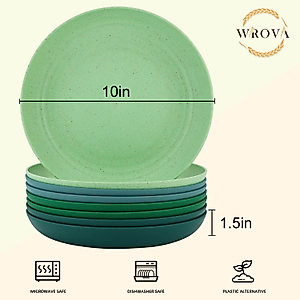 Wheat Straw Plates - 10 Inch Unbreakable Dinner Plates Set of 8 - Modern Dinnerware Dishes Dishwasher & Microwave Safe-Lightweight Plates for kitchen,camping (Forest Series)