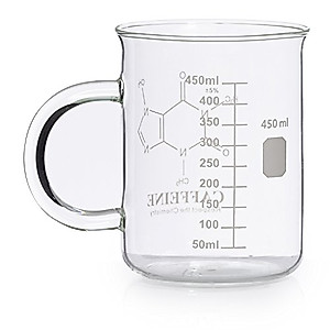 Caffeine Beaker Mug, Caffeine Molecule Mug - Chemistry Mug 16 oz Borosilicate Glass Coffee Mugs with Handle and Measuring for Coffee, Latte, Tea or Hot and Cold Beverage, Tea Coffee Mug by Amugo
