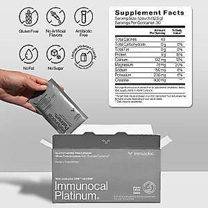 Immunocal Platinum Glutathione Precursor – Whey Protein Isolate, Anti-Aging, Skin + Cell Renewal, Immune Support, Detox + Bone Support | Fat and Sugar Free, Lactose-Intolerant Friendly | 30 Servings