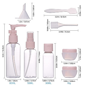 LIYUABU 8 Pcs Travel Bottles Set,Travel Bottles & Containers,Refillable Small Mini Empty Plastic Pump/Spray/Squeeze Bottles for Cosmetic and Travel Toiletries with Storage Bag