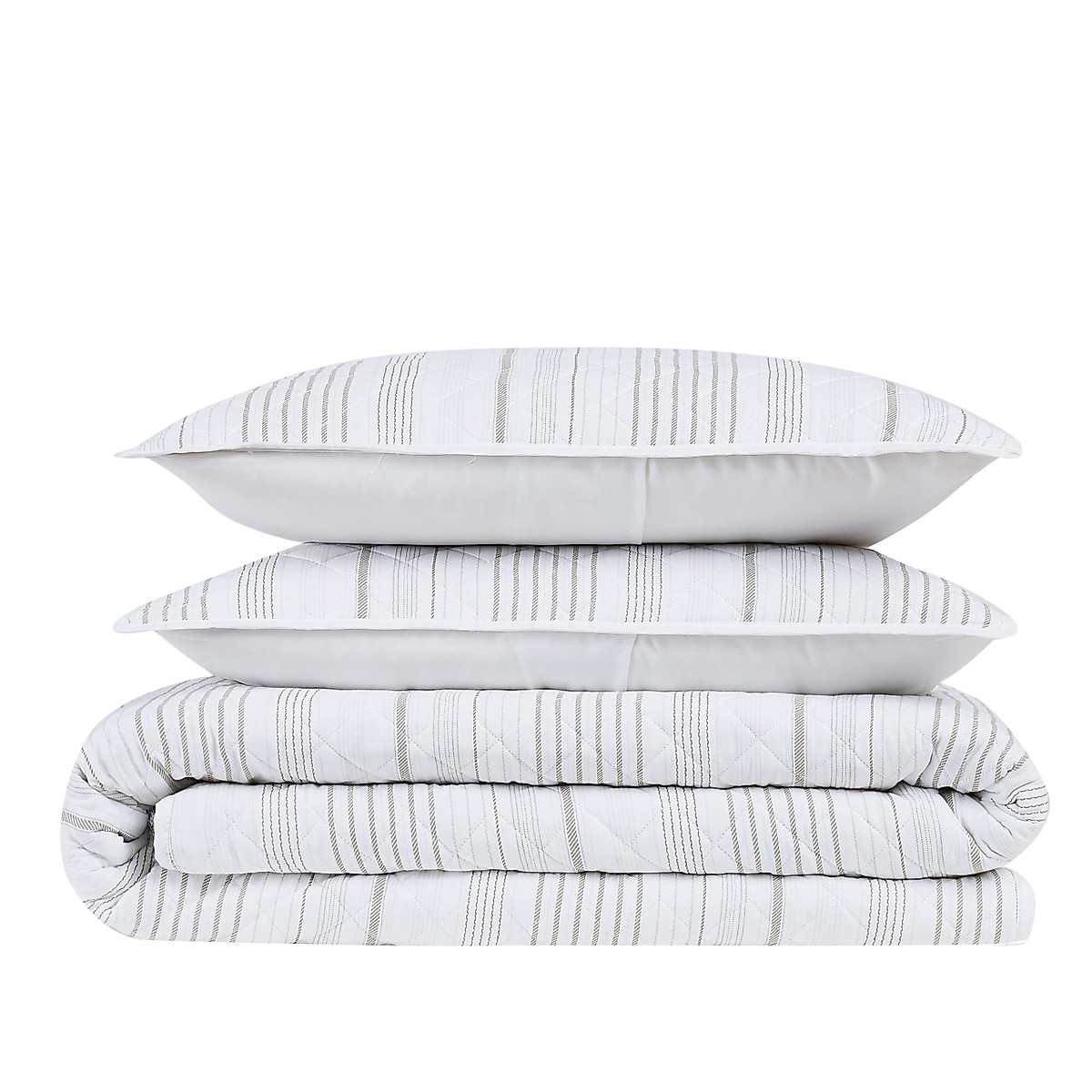 Cottage Classics Warm Hearth Stripe Quilt Set, Full/Queen, Tan 3