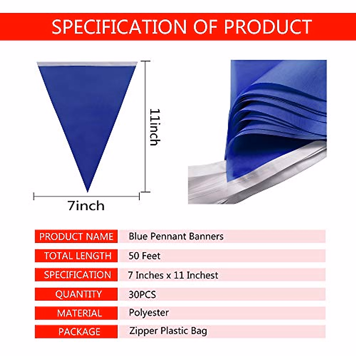 TSMD Solid Blue Pennant Banners Flags String DIY Bunting Flags,Party Decorations for Grand Opening,Kids Birthday,Party Events Celebration