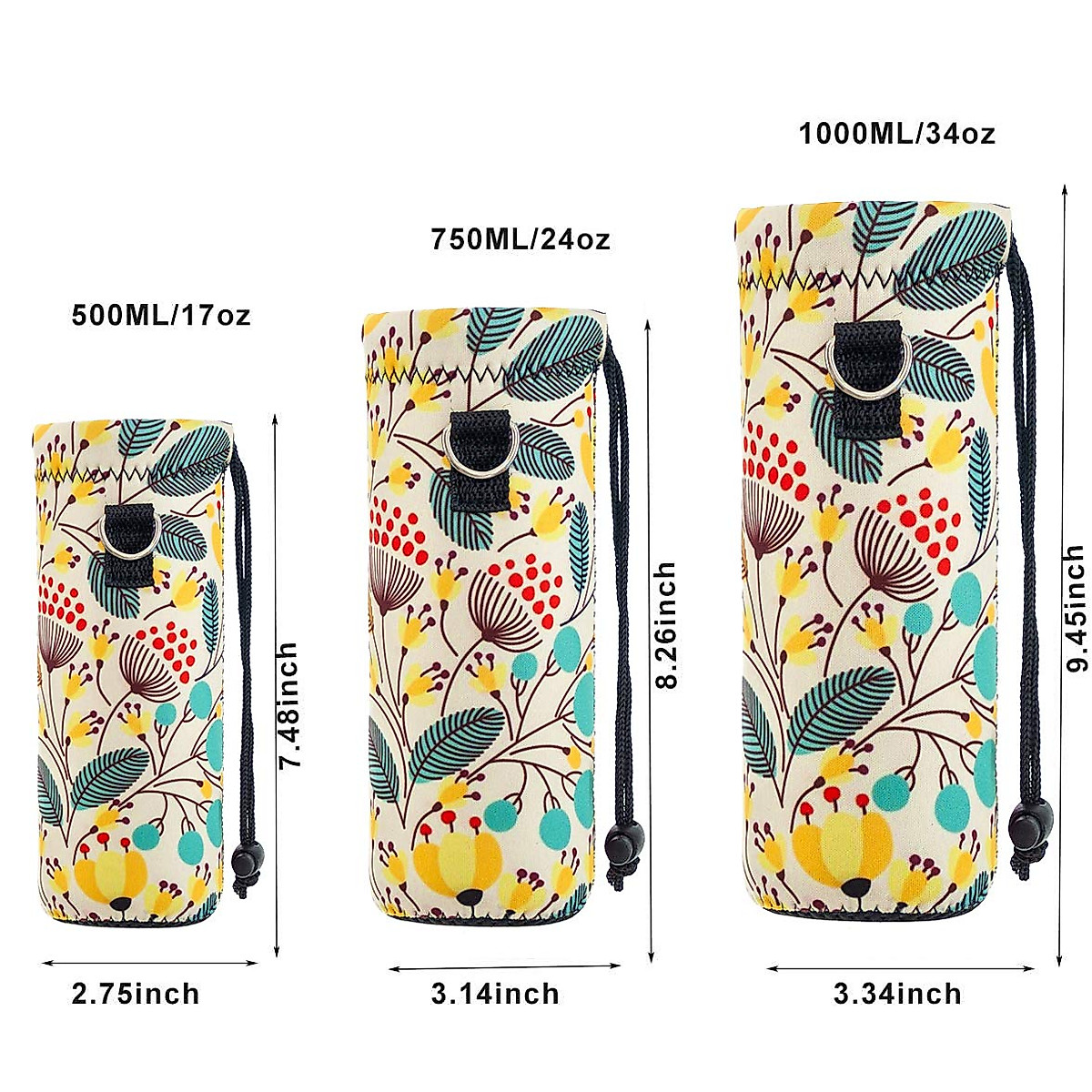 AORTDES Water-Bottle Sling-Case bag Carrier Holder - 750ML/24oz Neoprene Water Bottle Sleeve Strap Cooler Cover Pouch for Men Women Travel Camping Walking Hiking Running(Leaves)