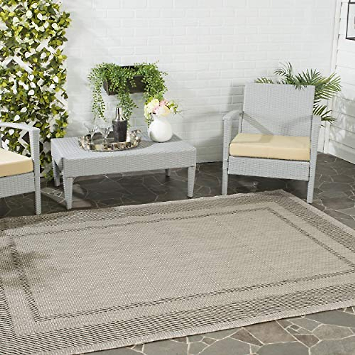 SAFAVIEH Courtyard Collection 6'7" Square Beige/Black CY8477 Indoor/ Outdoor Waterproof Easy-Cleaning Patio Backyard Mudroom Area-Rug