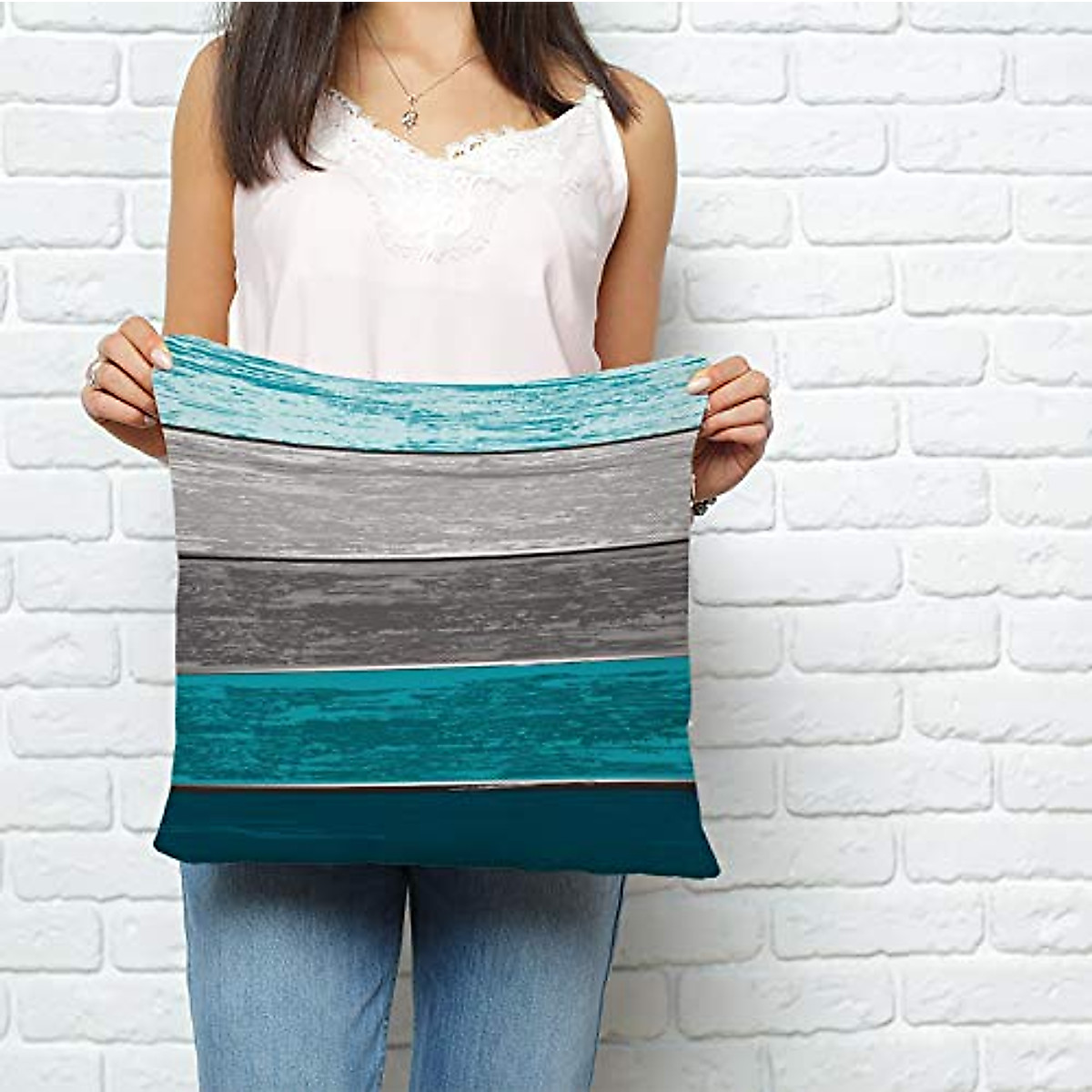 SIGOUYI Soft Sofa Throw Pillowcase Cover 20x20in, Farm Gradient Blue Grey Wooden Plank Modern Cotton Linen Throw Pillow Cover Cushion Case for Living Room Bed Couch Decorations