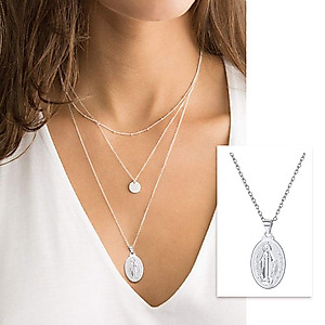 U7 925 Sterling Silver Virgin Mary Necklace Pendant with 20" Chain Catholic Gift for Women Gilrs Oval Miraculous Medal Jewelry