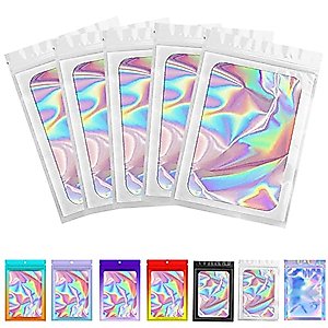 100 Pieces Smell Proof Bags Holographic Piecesaging Bags Storage Bag with Clear Window for Food Storage (White Color, 3x4.7 Inch)