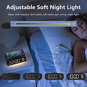 U-Trak Digital Alarm Clock with 15W Wireless Charging, Bedside Alarm Clock with USB Port, Bluetooth Speaker Alarm Clock with Dual Alarm, Adjustable Volume, Dimmer, Temperature, Night Light for Bedroom