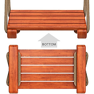 SELEWARE Wooden Swing Seat, Heavy Duty Wood Tree Swing for Adult Kids Playground Swing Sets for Backyard, Indoor Outdoor Flat Swing Seat (17.5 x 8.5 Inch) with Adjustable Rope