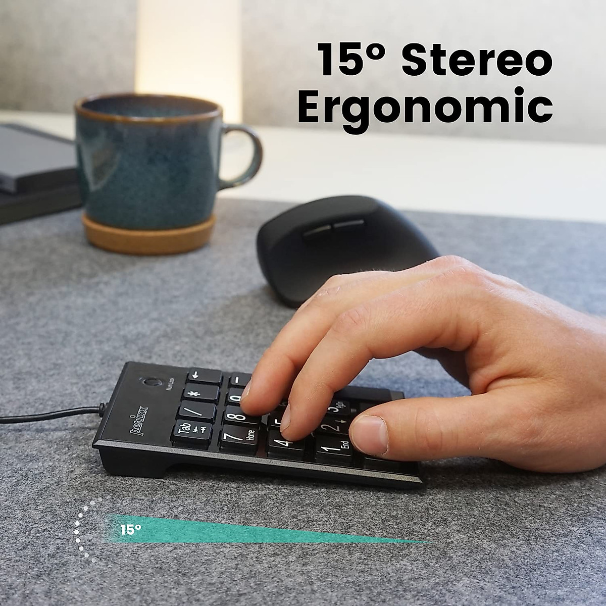 Perixx PPD-202 Wired 19 Keys Slim Numeric Keypad, Big Print Font, Silent Notebook Scissor Key Number Keypad with Tab Key and Num Lock, Black