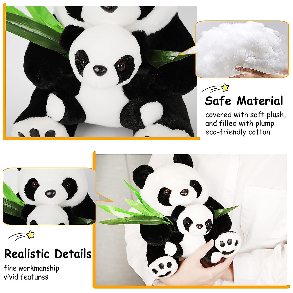 AIXINI 10" Plush Panda Stuffed Animals with Panda Baby Soft Toy, Native Mom & Baby Plush Bamboo Panda