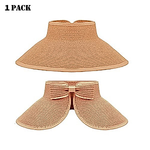 Women's Sun Visor Hats Wide Brim Straw Beach Hat Ponytail Hats for Women Foldable Floppy