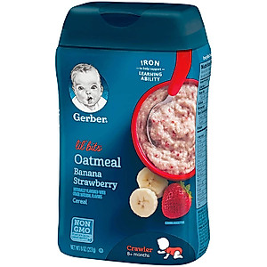 Gerber Lil' Bits Baby Cereal, Oatmeal Banana Strawberry, 8 Ounce (8 oz (Pack of 2))