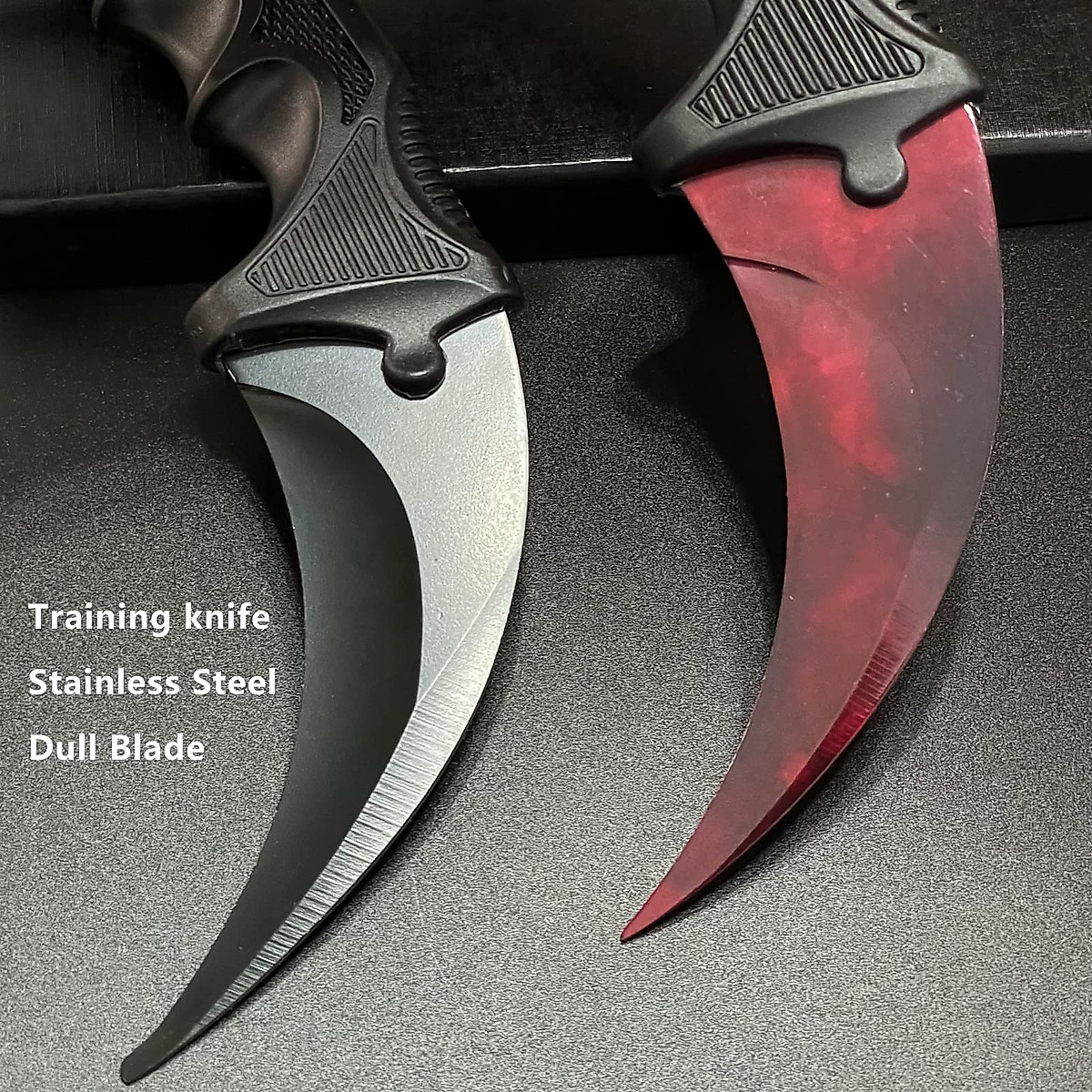 Karambit Knife Trainer Stainless Steel Practice Karambit Knife Fixed Blade Training Karambit Knife with Sheath and Cord Suitable for Hiking, Adventure, Survival and Collection 2 Pieces(Black Red)