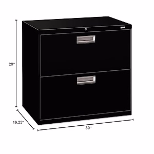 HON 600-Series Standard Lateral File with Lock, 2 Drawers, 28"H x 30"W x 19 1/4"D, Black
