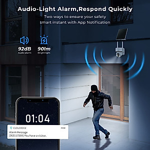 K&F Concept Solar Security Camera Wireless Outdoor, PTZ WiFi Home Cameras with Motion Detection and Siren, 1080P Battery Solar Powered Surveillance Camera with Color Night Vision, 2 Way Audio