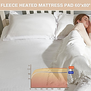 Heated Mattress Pad Queen Size - Coral Fleece Electric Mattress Warmer 80"x60" with 5 Heat Settings, 10Hrs Auto Shut Off Timer Heating Mattress Cover, ETL Certified, Machine Washable, White