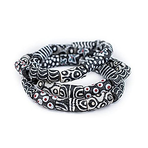 TheBeadChest African Bead Stretch Bracelet, Made in Ghana by Krobo Artisans, Unisex, African Trade Bead Style, Black