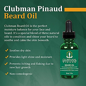 Clubman Pinaud Beard Oil, Balanced Moisture for Facial Hair and Skin, 1 oz x 2 pack
