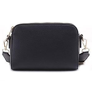 EVVE Crossbody Bags for Women Trendy Triple Zip Small Crossbody Camera Bag Purse with Wide Guitar Strap | Black