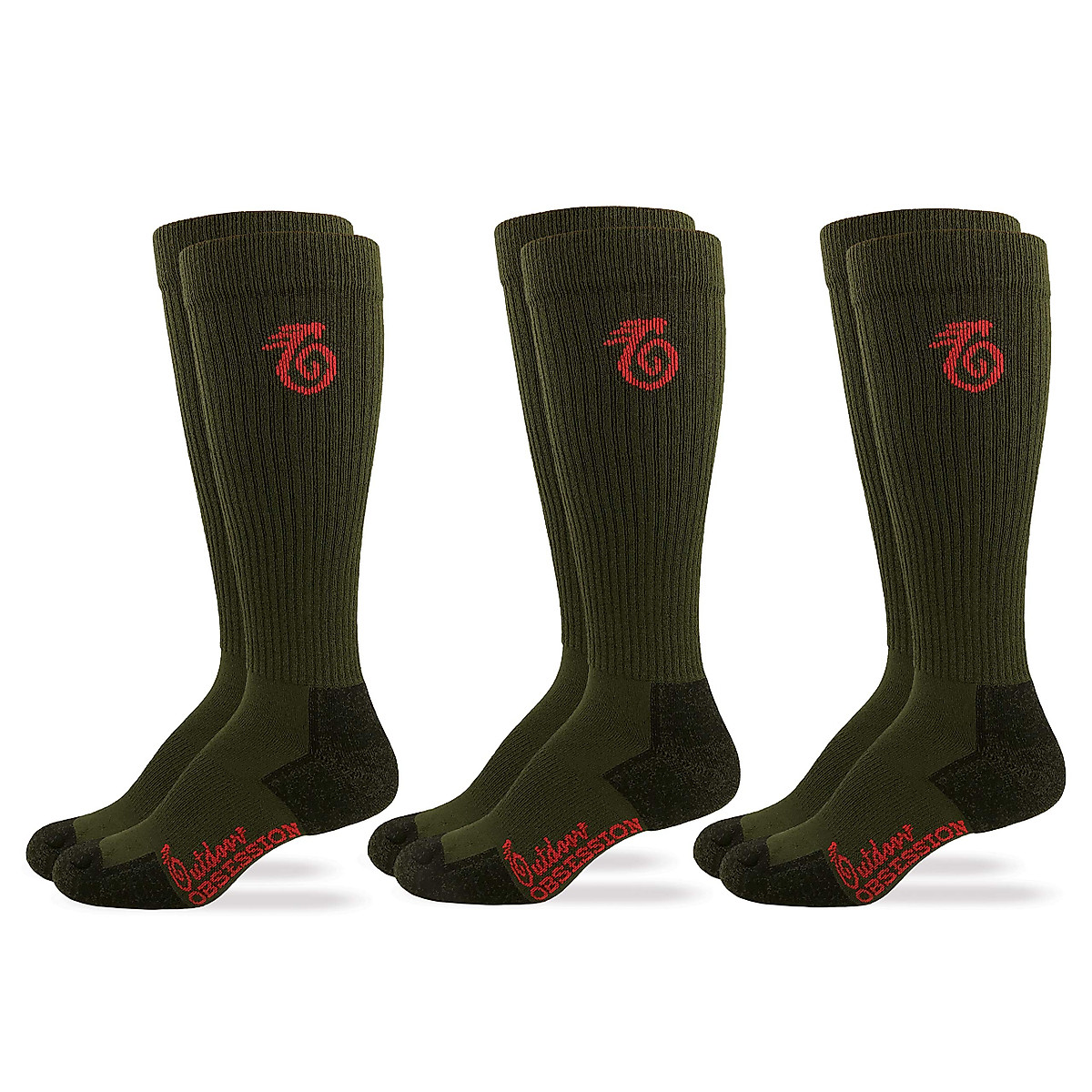 Outdoor Obsession Mens Insect Shield over the calf Socks 3 Pair Pack (Olive, Men's Shoe Size 6-9 - Sock Size Medium)