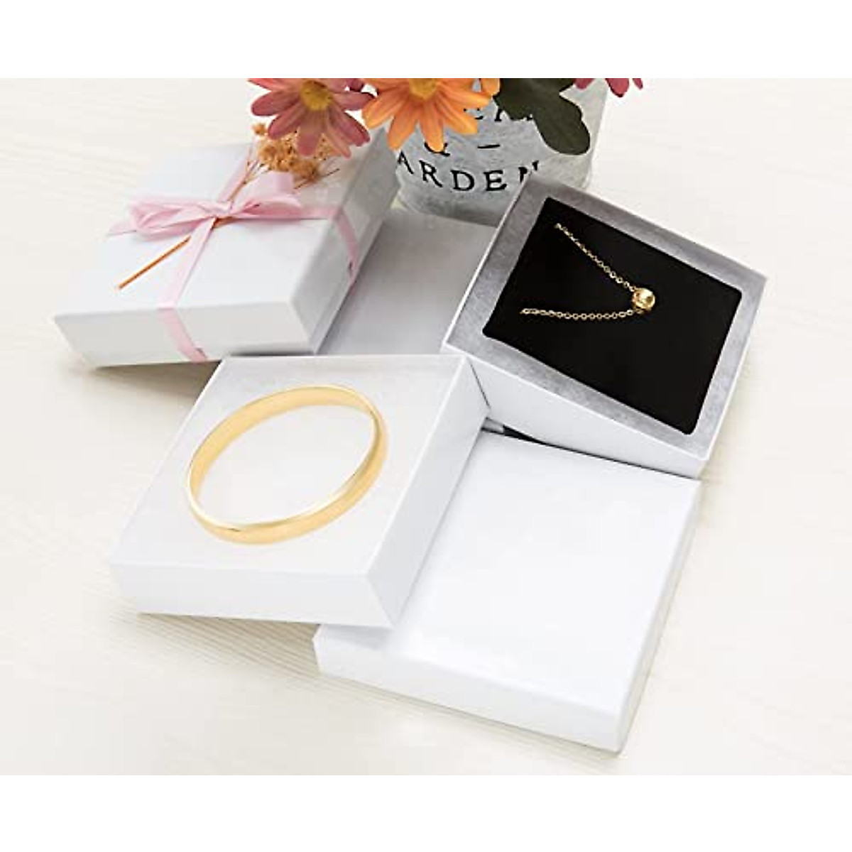 Magicool 40 Pack 3.5x3.5x1 Inch Cardboard Jewelry Boxes,Used for Necklaces,Bracelets,Earrings,Jewelry,Small Gift Packaging,Jewelry Gift Boxes with Lids and Filled with Cotton(White)