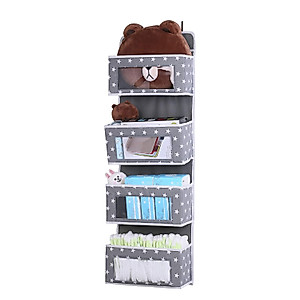 Baby Organizer Baby Over Door Organizer Nursery Closet Canbinet Baby Storage Bedroom Wall Hanging Storage 4 Clear Window Pocket Wall Mount Storage Organizer with 2 Mental Hooks