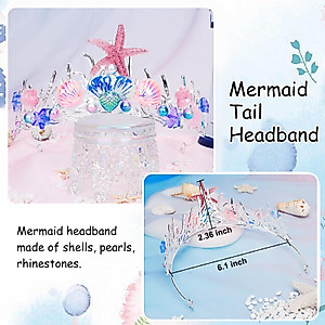 YARIEW Mermaid Crown Birthday Decorations, Costume, Tail Starfish Scales Seashell Hair Accessories for Women and Girls, Wide Headband, Party Gifts
