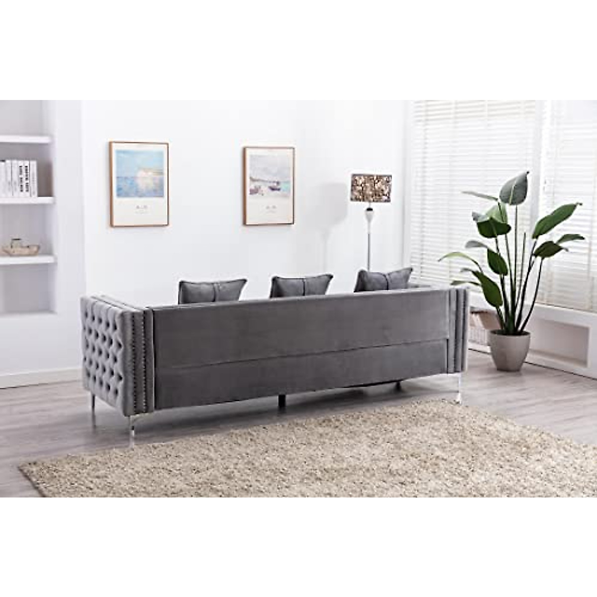 Legend Vansen Velvet Sofa sectional for Living Room with Ottoman Chaise Reversible L Shaped Couch Sleeper, 104", Grey
