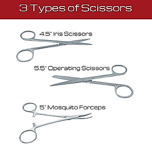 20 Pcs - Advanced Stainless Steel Biology Lab/Anatomy/Medical Student Dissection Kit Set - Scalper Knife Handle, Blades, Forceps, Scissors and Tweezers - 12 Instruments, 8 Blades