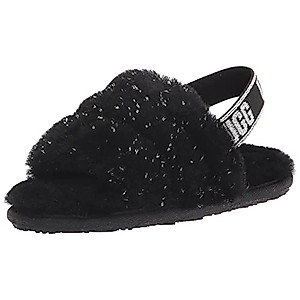 UGG Girls T Fluff Yeah Metallic Sparkle Slipper, Black, 10 Toddler
