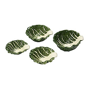 Creative Co-Op Hand-Painted Cabbage Shaped Stoneware, Set of 4 Bowl, Green, 4