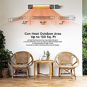 Comfort Zone CZPH20R Outdoor and Indoor Patio Heater - Wall-Mounted Heating Device with Halogen Tube and Adjustable Heat Output - Waterproof Warmer for Residential and Commercial Spaces Black Large