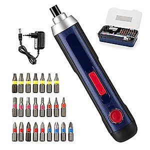 Dextra 4V Electric Power Screwdriver, Cordless Screwdriver Set with 25 Magnetic Bits,Mini Electronic Screw Drivers Rechargeable,Lithium Ion Battery,LED Work Light,Bit Holders,Storage box,Type C Cable